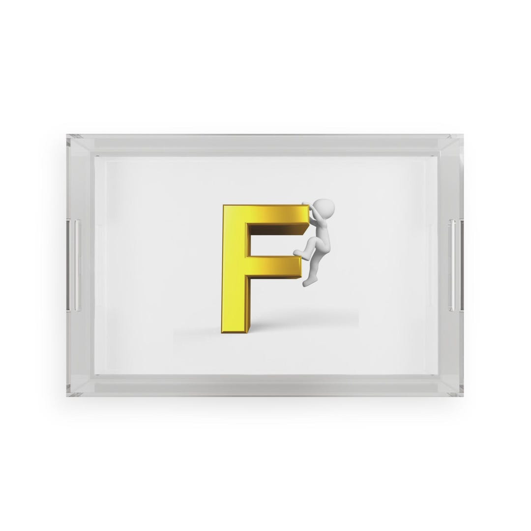 3D Figure Climbing Gold Letter F Acrylic Serving Tray | Monogram ...