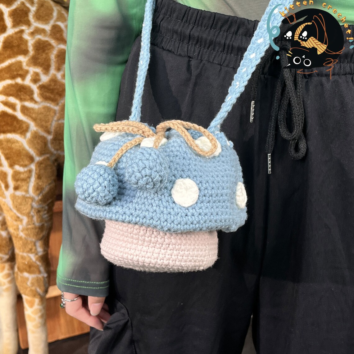 Crochet Blue Mushroom Bag, Handmade Mushroom Bag, Knitted Mushroom Bag ...