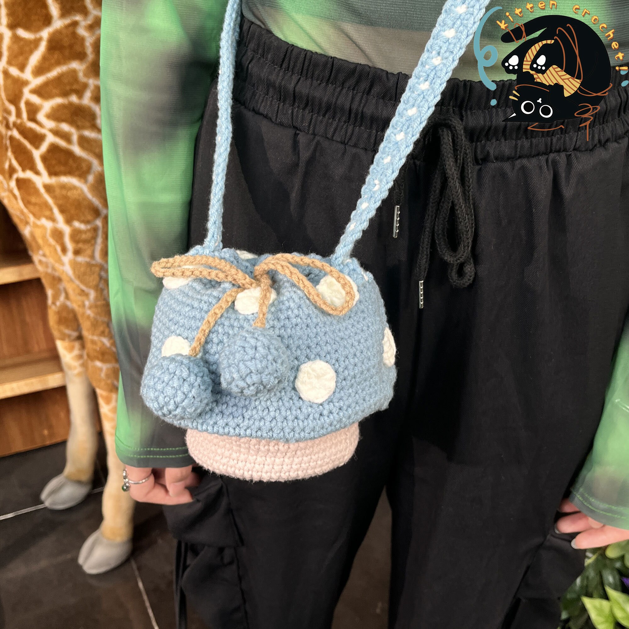 Crochet Blue Mushroom Bag, Handmade Mushroom Bag, Knitted Mushroom Bag ...