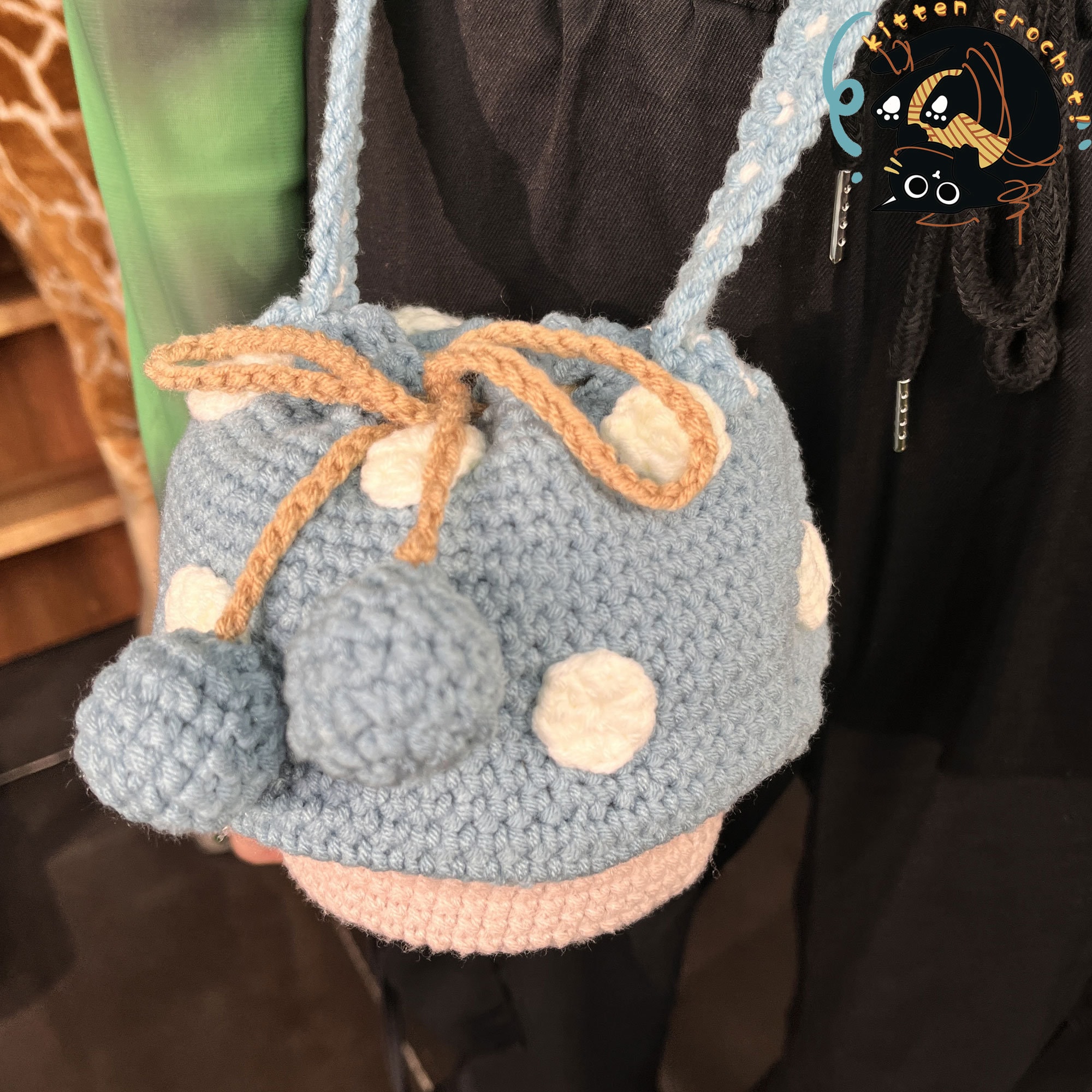 Crochet Blue Mushroom Bag, Handmade Mushroom Bag, Knitted Mushroom Bag ...