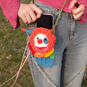 Handmade Crochet Clown Mobile Phone Bag, Coin Purse, Crossbody Bag ...
