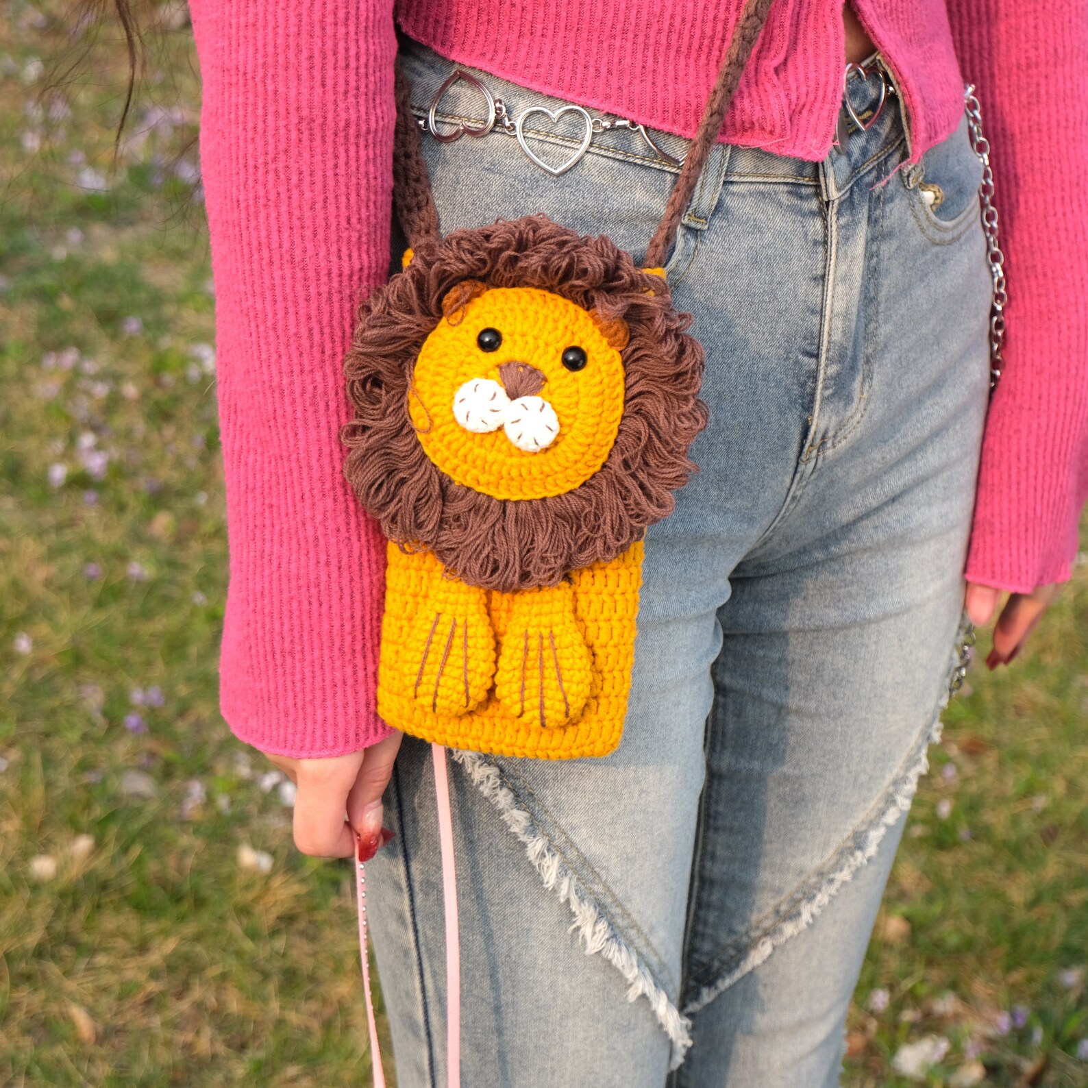 Crochet Lion Mini Crossbody Bag - Handmade Knitted Purse, Unique ...