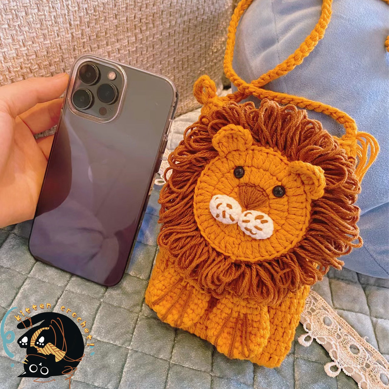 Crochet Lion Mini Crossbody Bag - Handmade Knitted Purse, Unique ...