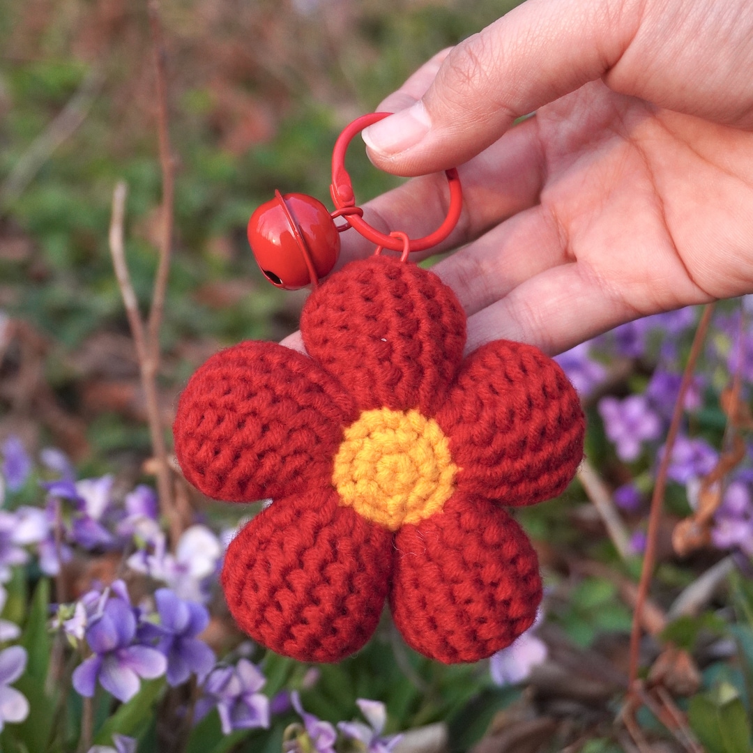 Handmade Crochet Red Flower Keychain - Add a Blooming Touch to Your ...
