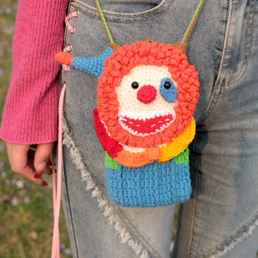 Handmade Crochet Clown Mobile Phone Bag, Coin Purse, Crossbody Bag ...