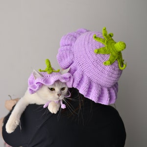 Flower Hat Crochet Hat for Cat or Small Dog Crochet Eggplant Hat ...