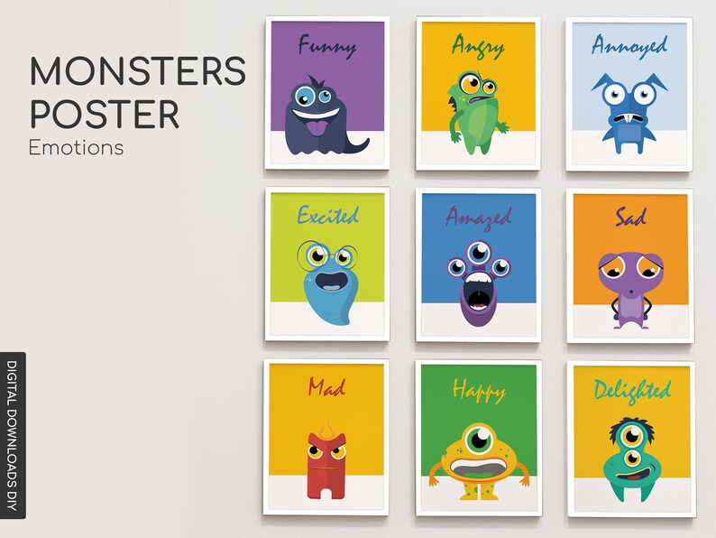 Monsters Poster Emotions Social Skils Nursery Room - Etsy