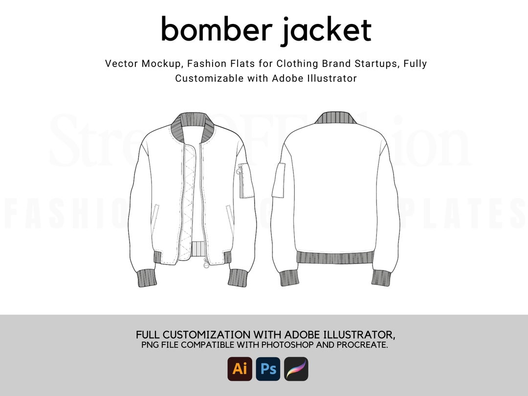 Bomber Jacket Flat Technical Drawing Illustration Classic Blank ...