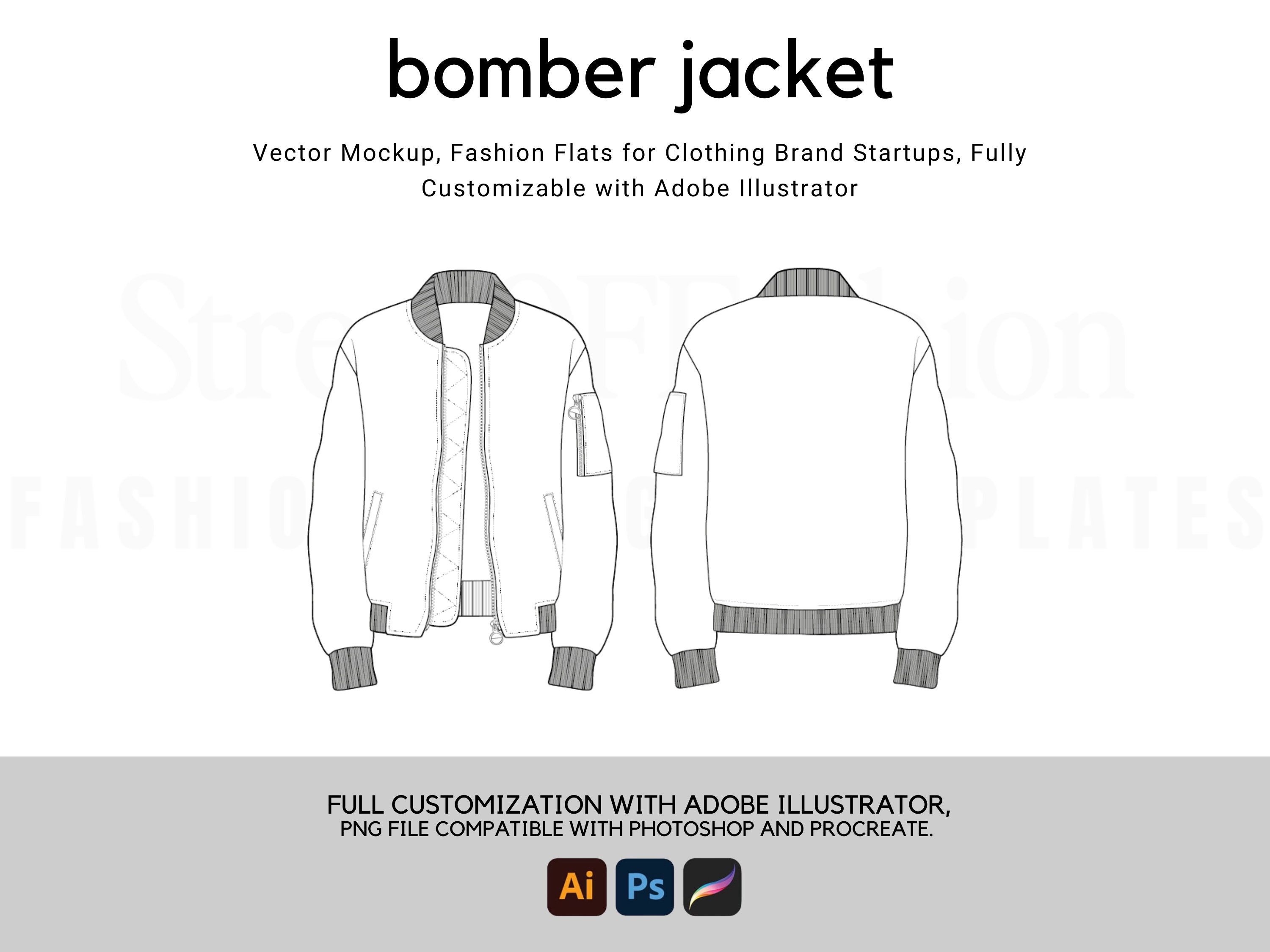Bomber Jacket Flat Technical Drawing: Streetwear Design Template - Etsy