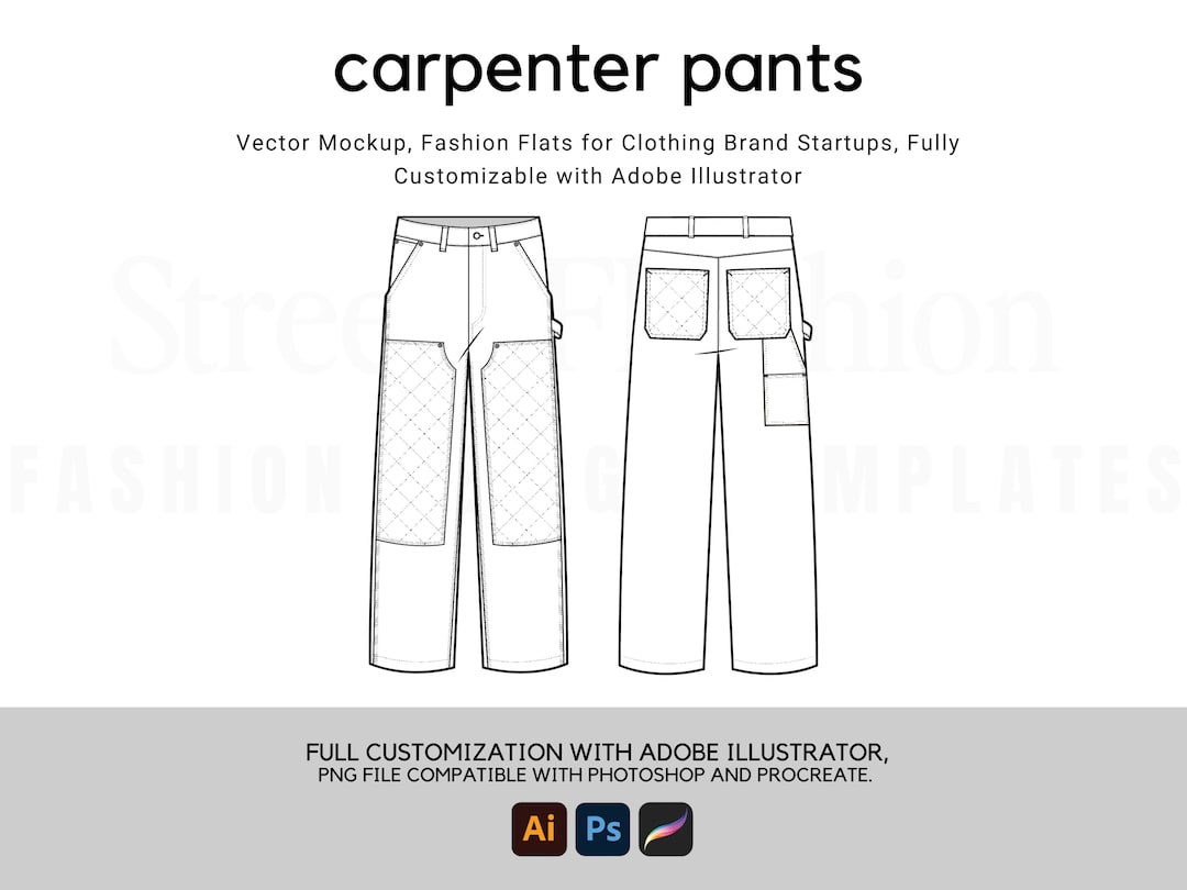 Carpenter Pants Flat Technical Drawing Illustration Classic Blank ...
