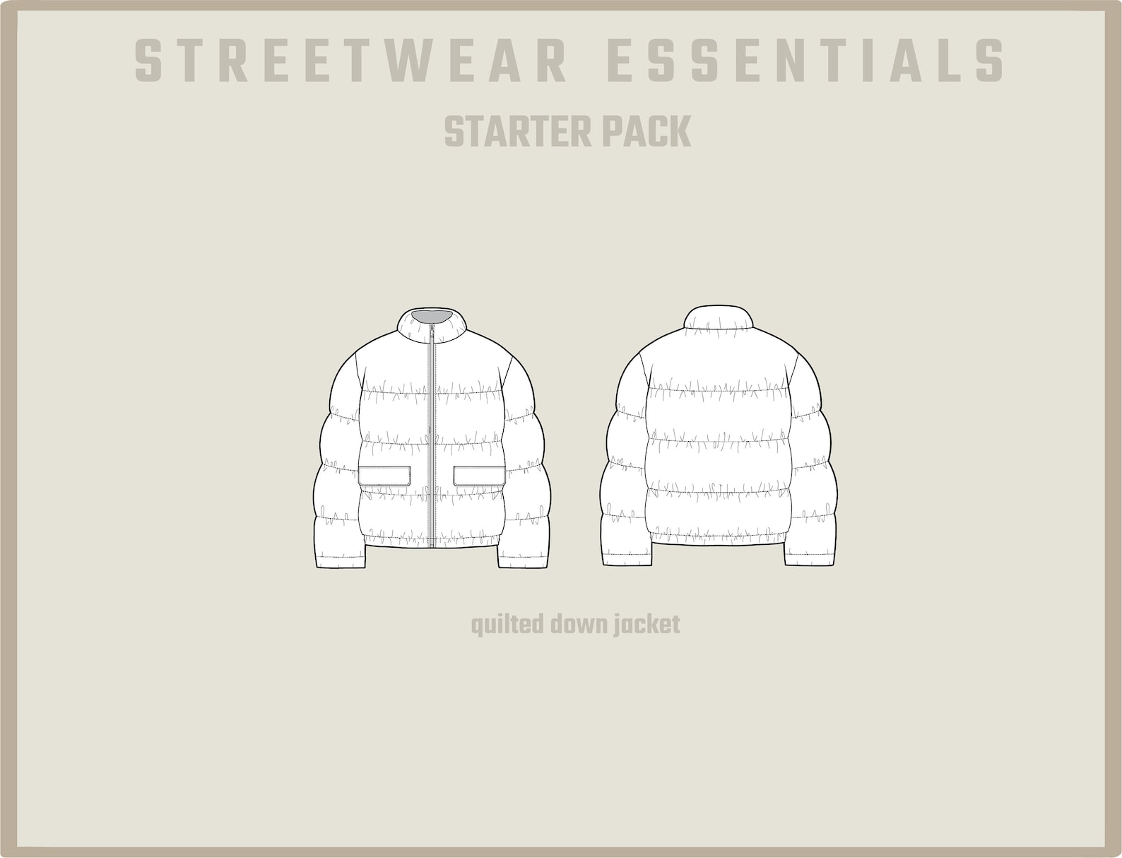 Puffer Jacket V2 - Fashion Design Digital Template - Flat Sketch Tech ...