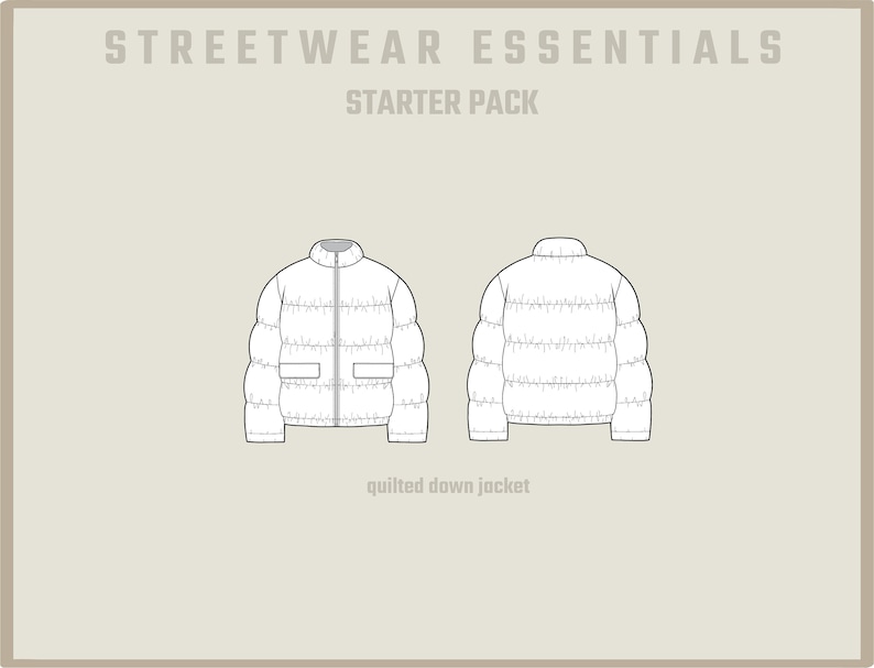 Puffer Jacket V2 - Fashion Design Digital Template - Flat Sketch Tech ...