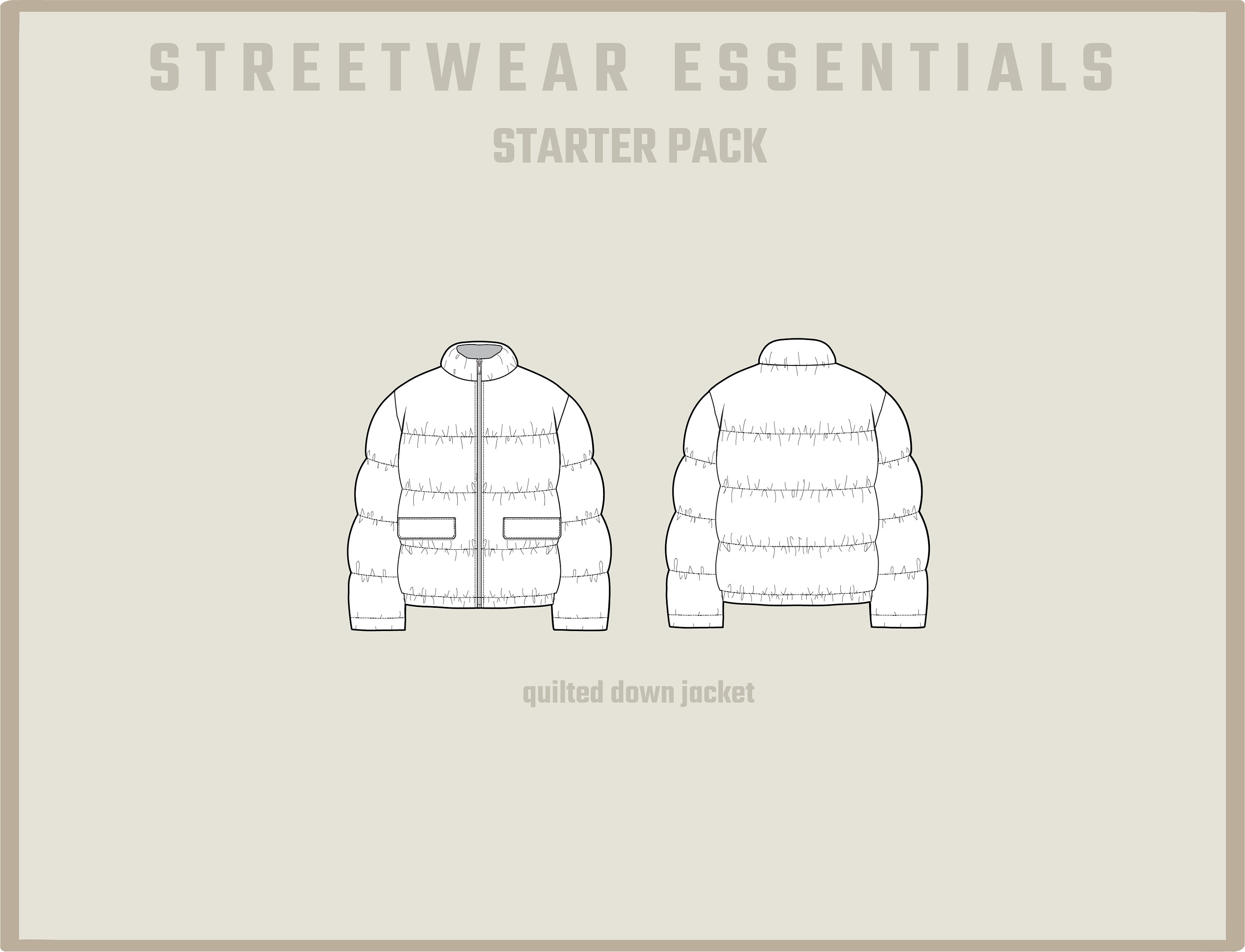 Puffer Jacket Fashion Design Template: Flat Sketch (AI, PDF, Vector) - Etsy