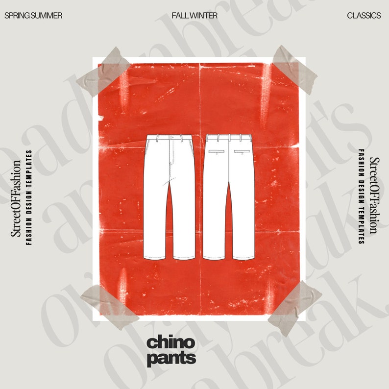 Chino Pants Flat Technical Drawing: Streetwear Design Template - Etsy