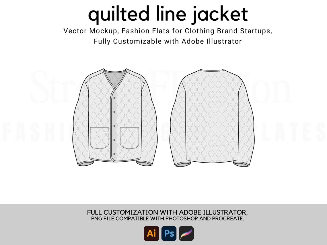 Quilted Liner Jacket Streetwear Drawing Illustration Blank Mock-up Tech ...