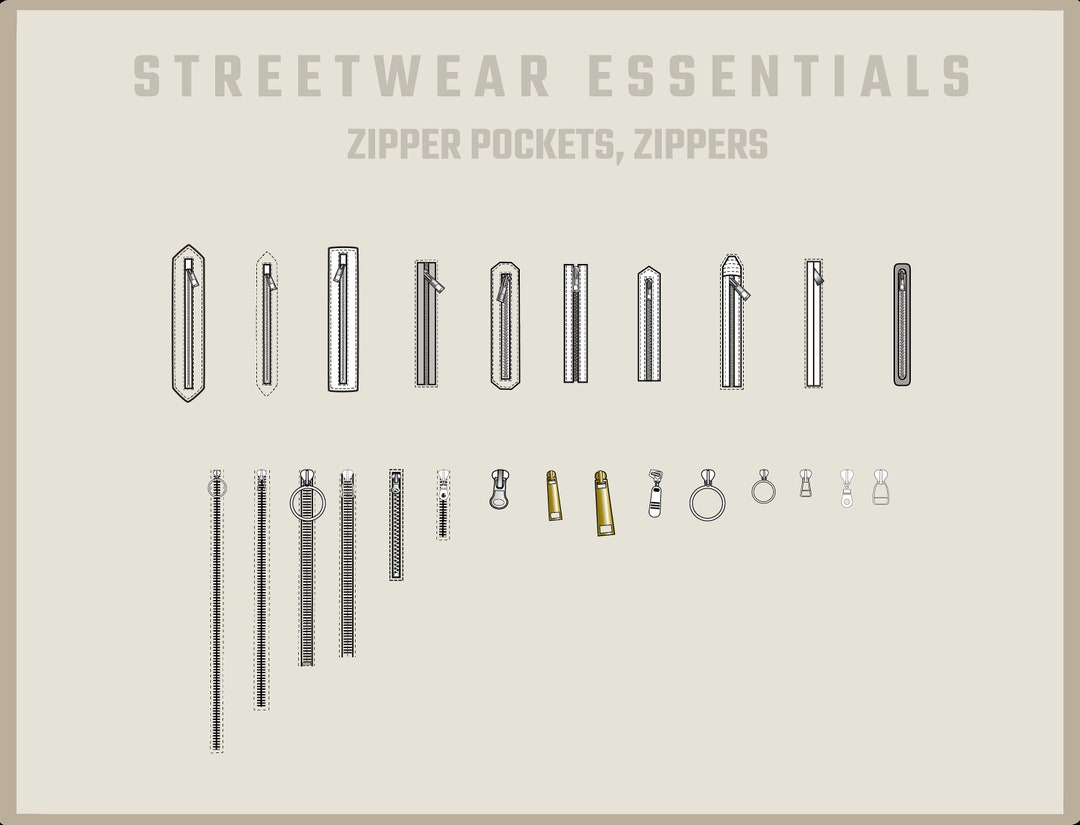 Zipper Pockets and Zippers Flat Technical Drawing Illustration - Etsy