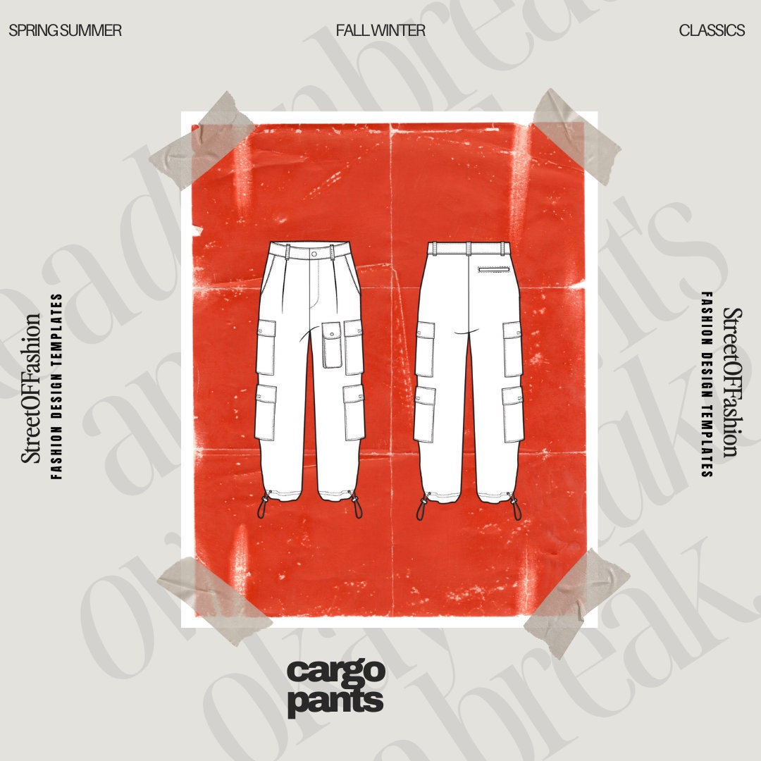 Cargo Pants Streetwear Fit Flat Technical Drawing Illustration Blank ...