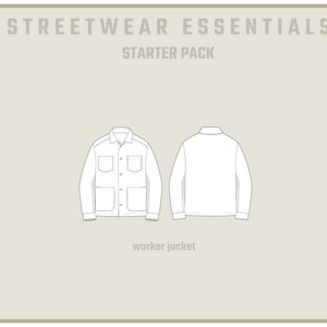 Worker Jacket Fashion Design Digital Template Flat Sketch Tech Drawing ...