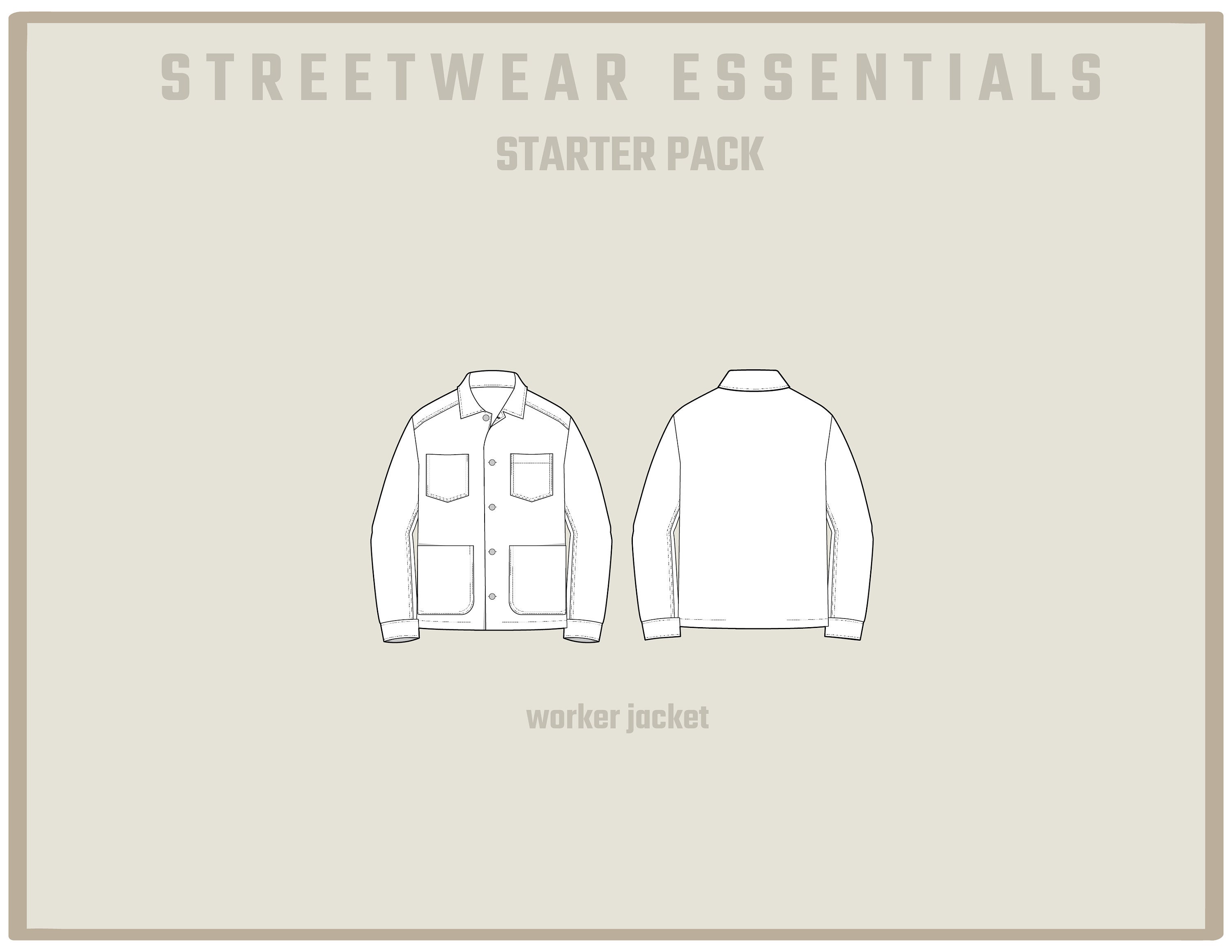 Worker Jacket Fashion Design Digital Template Flat Sketch Tech Drawing ...