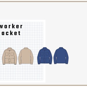 Worker Jacket Fashion Design Digital Template Flat Sketch Tech Drawing ...