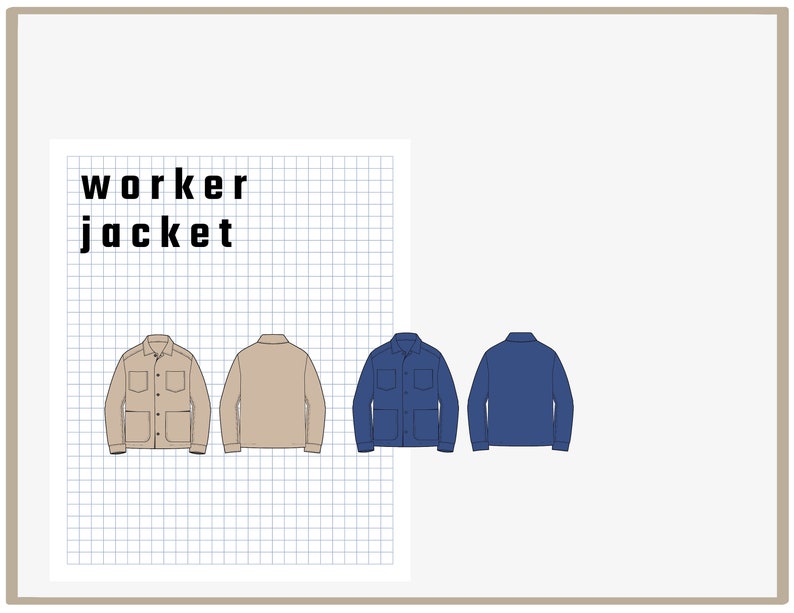 Worker Jacket Fashion Design Digital Template Flat Sketch Tech Drawing ...