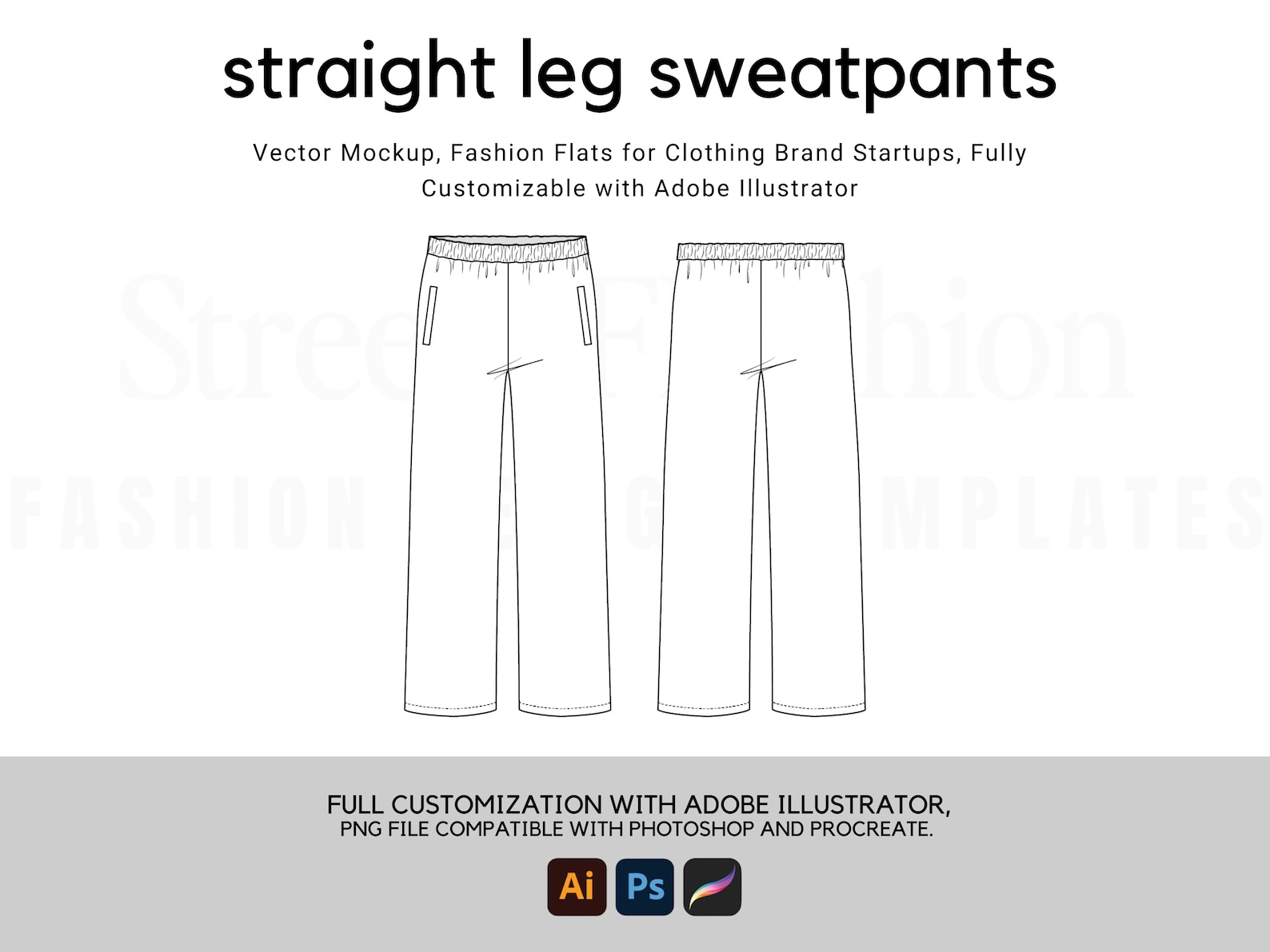 Straight Leg Sweatpant Flat Technical Drawing Illustration Classic ...