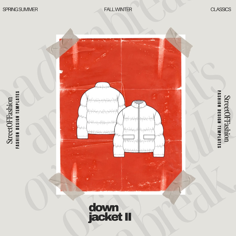Puffer Jacket V2 - Fashion Design Digital Template - Flat Sketch Tech ...