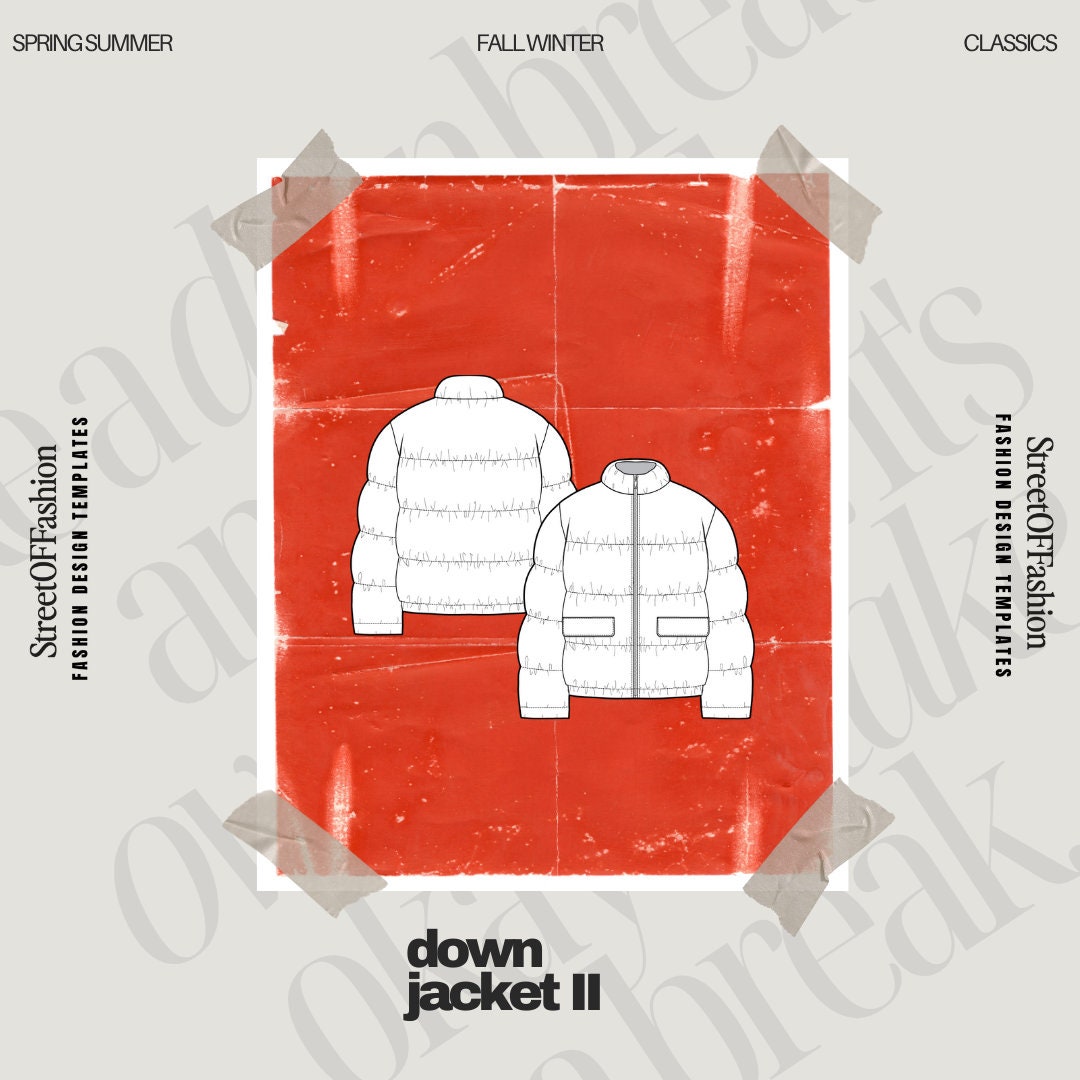 Puffer Jacket Fashion Design Template: Flat Sketch (AI, PDF, Vector) - Etsy
