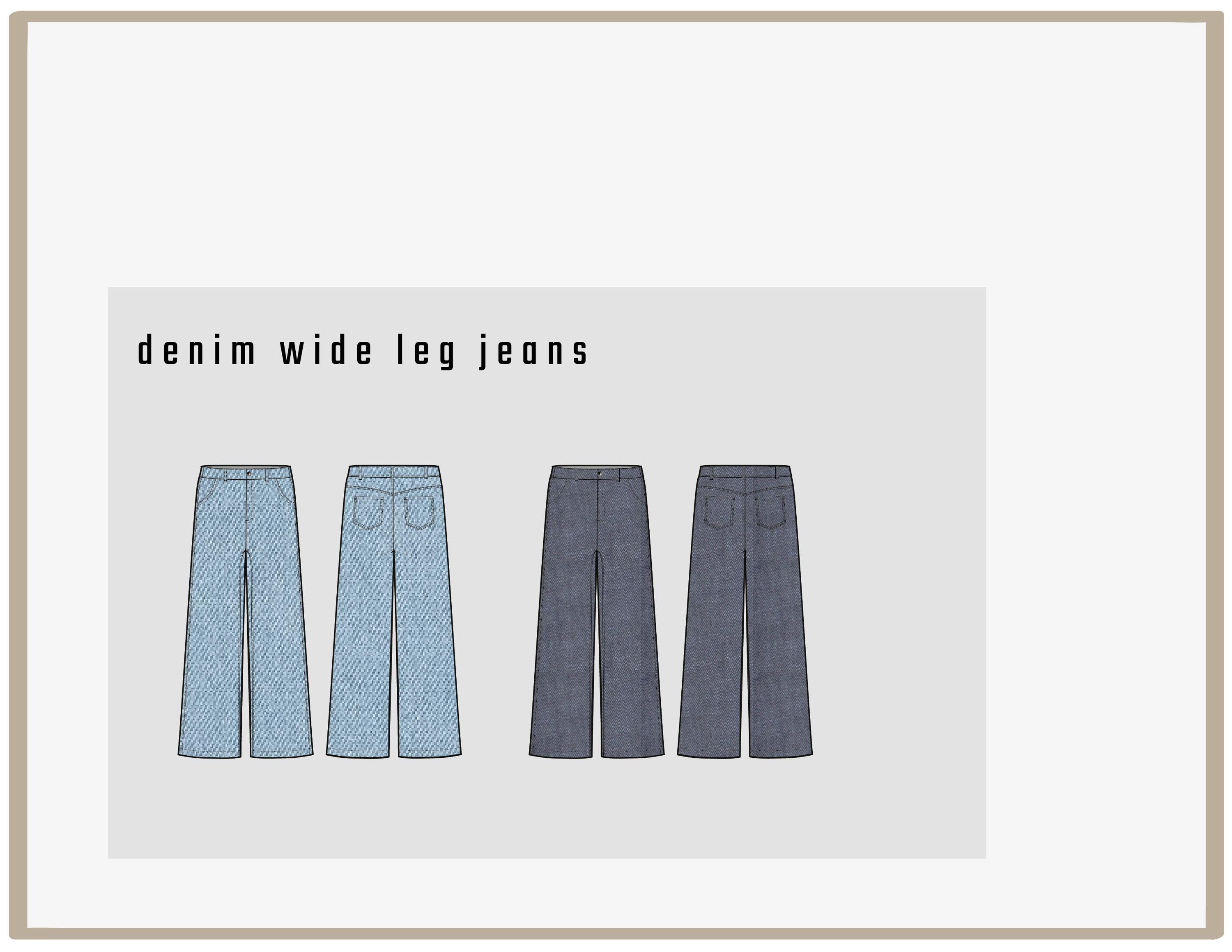 Denim Wide Leg Jeans Vector Mockup: Fashion Flats Template - Etsy