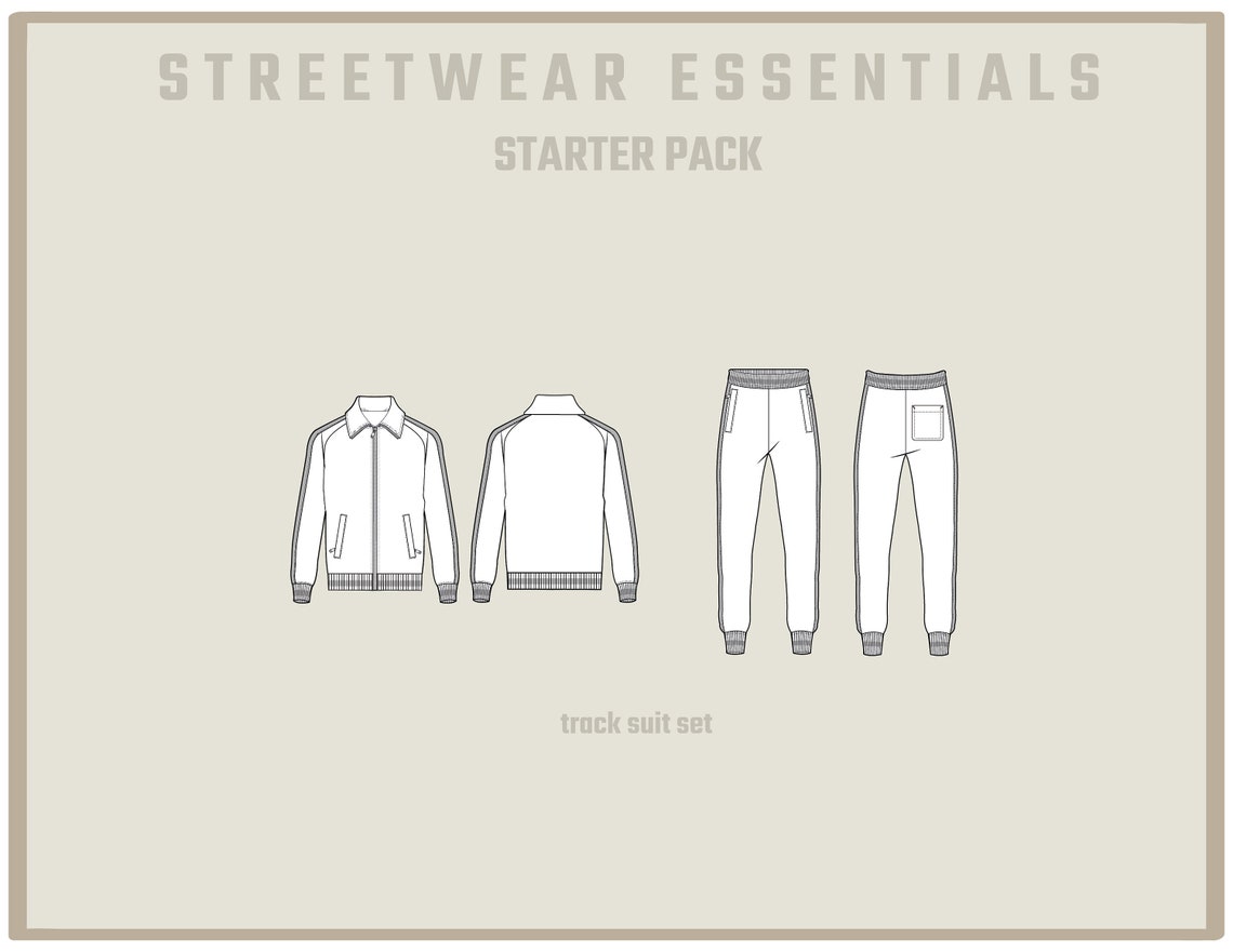 Tracksuit Flat Technical Drawing Illustration Classic Blank Streetwear ...
