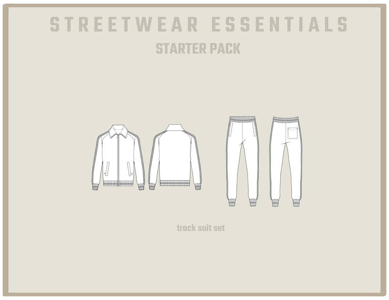 Tracksuit Flat Technical Drawing Illustration Classic Blank Streetwear ...