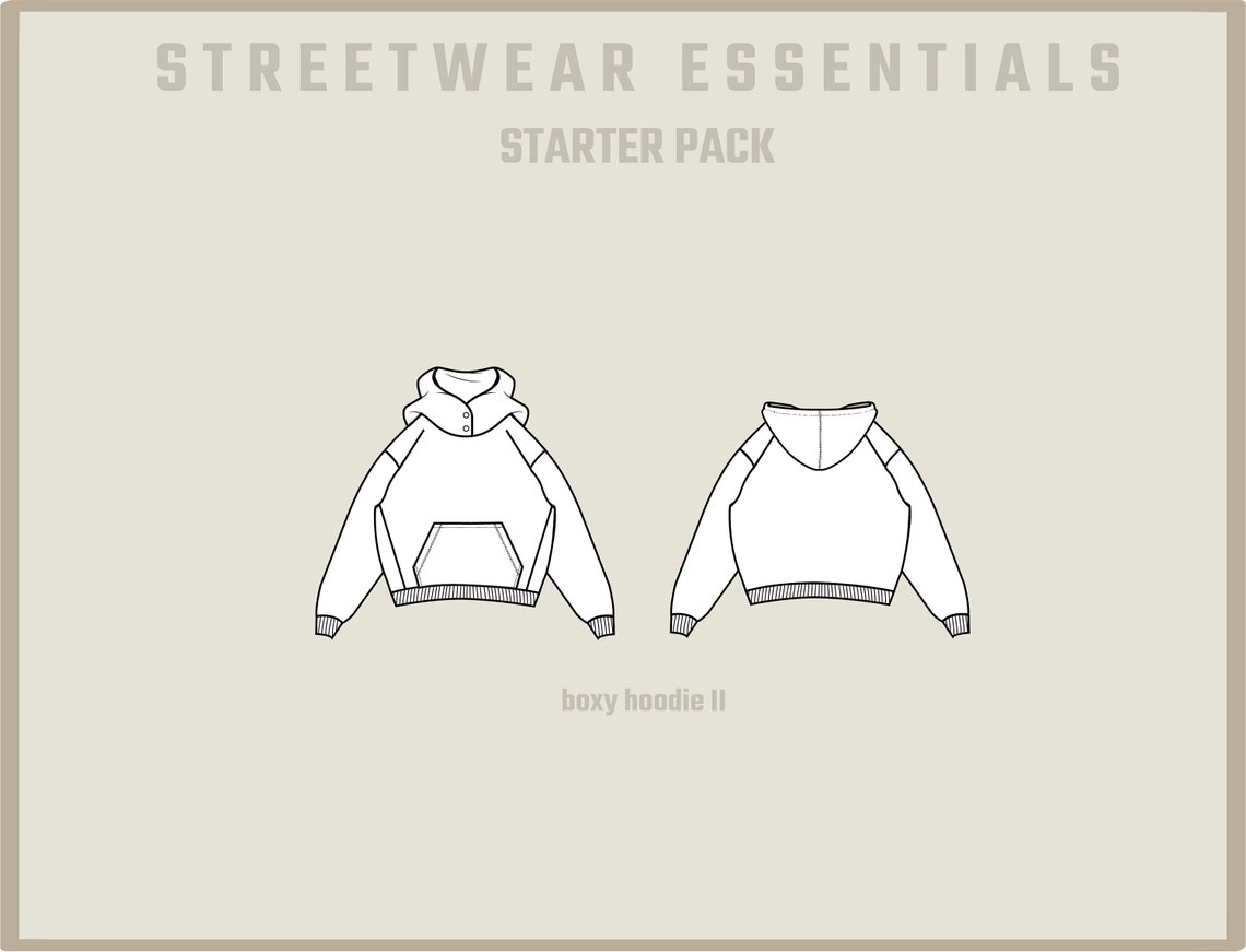 Boxy Hoodie II Flat Technical Drawing Illustration Classic Blank ...