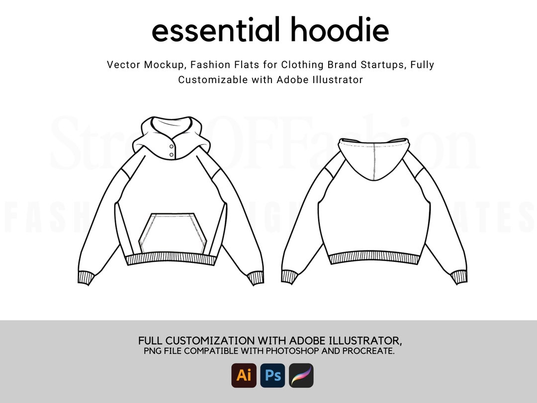 Boxy Hoodie II Flat Technical Drawing Illustration Classic Blank ...