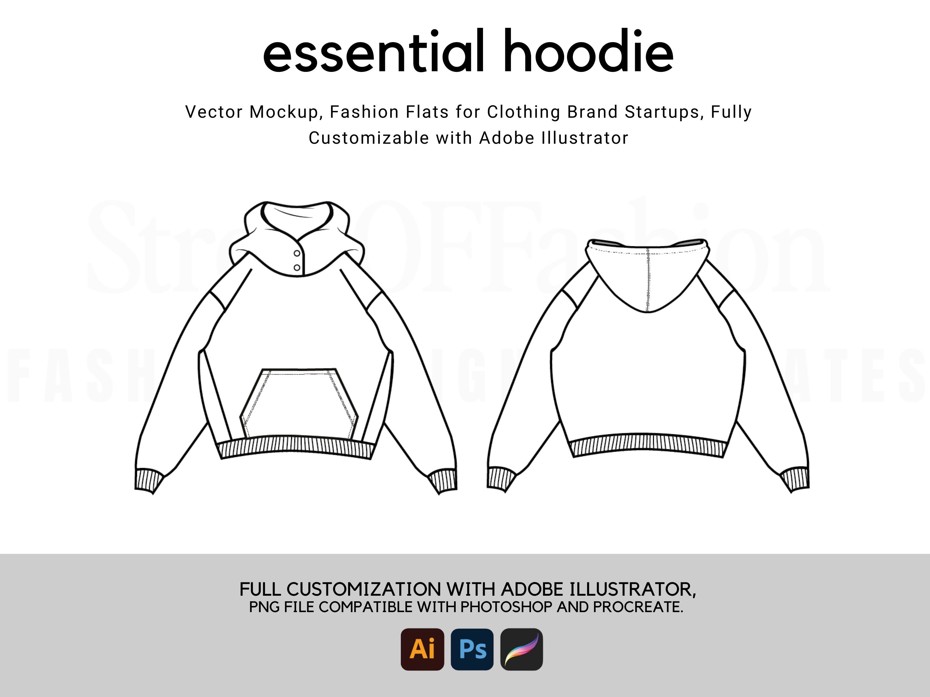 Boxy Hoodie II Flat Technical Drawing Illustration Classic Blank ...