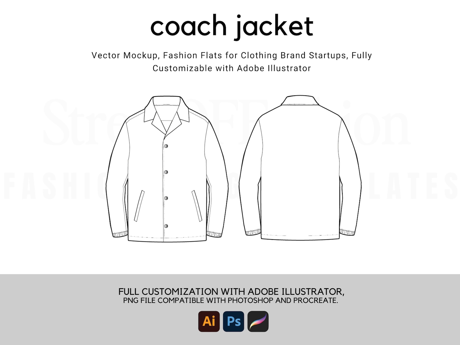 Coach Jacket Flat Technical Drawing Illustration Classic Blank ...