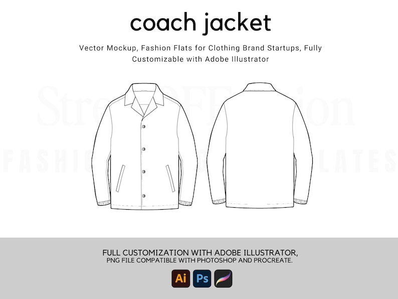 Coach Jacket Flat Technical Drawing Illustration Classic Blank ...