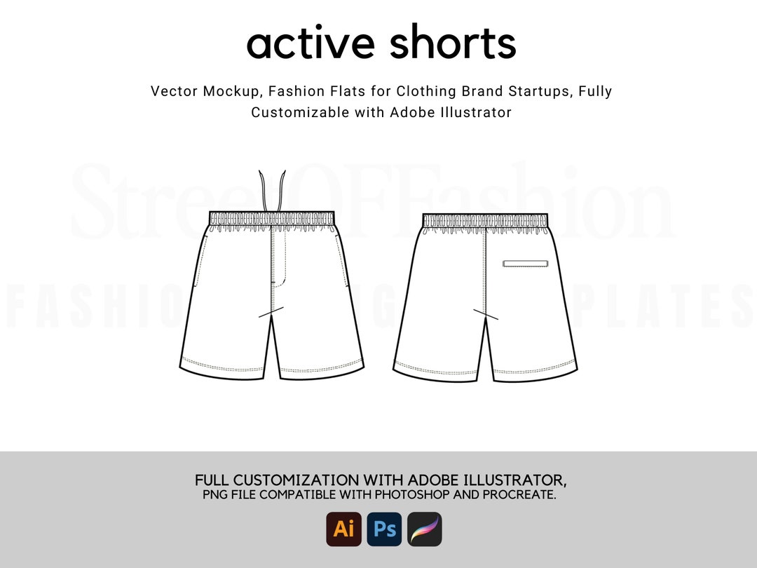 Active Shorts Flat Technical Drawing: Streetwear Mock-up Template - Etsy