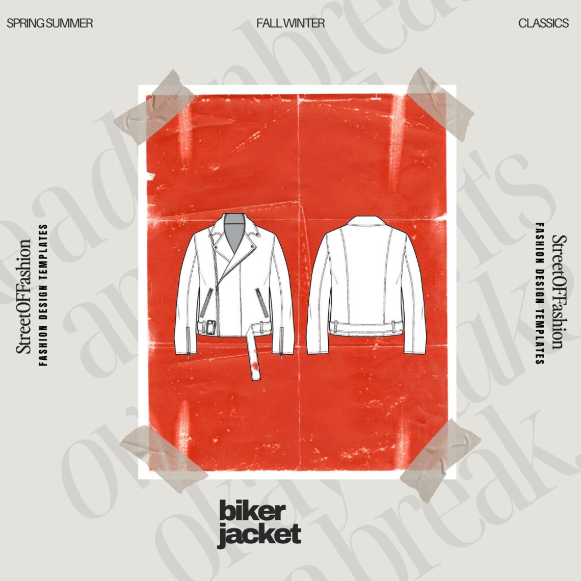 Biker Jacket Flat Technical Drawing: Streetwear Design Template - Etsy