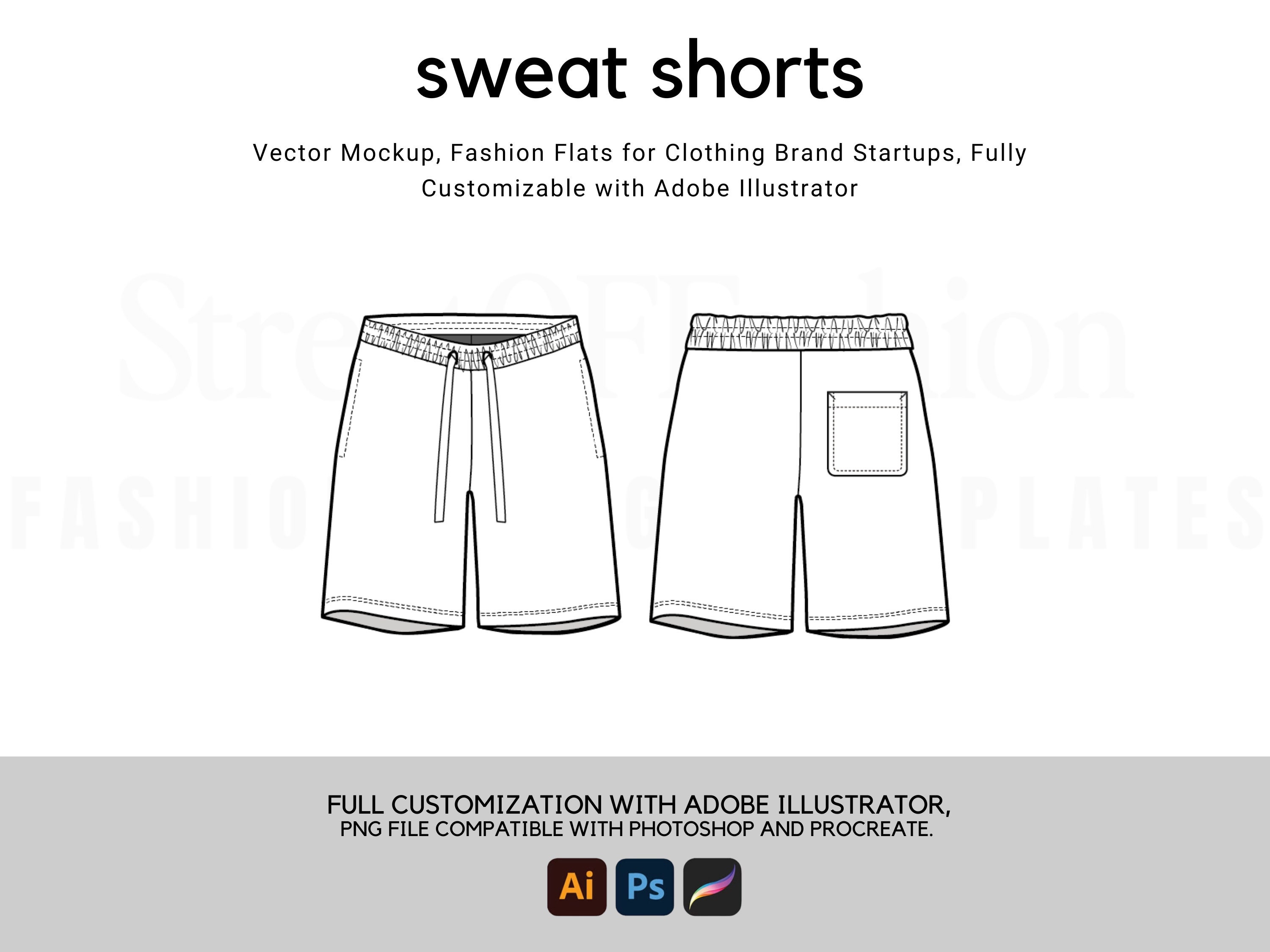 Sweatshorts Flat Technical Drawing: Streetwear Design Template - Etsy