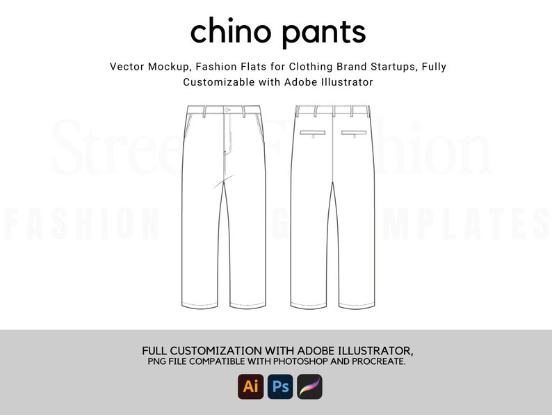 Chino Pants Flat Technical Drawing: Streetwear Design Template - Etsy