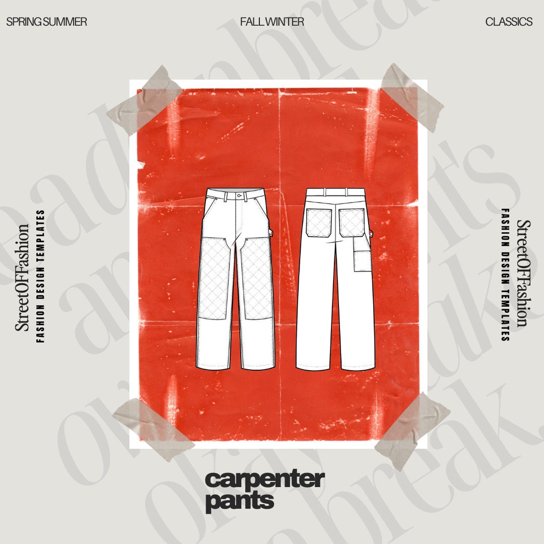 Carpenter Pants Flat Technical Drawing Illustration Classic Blank ...
