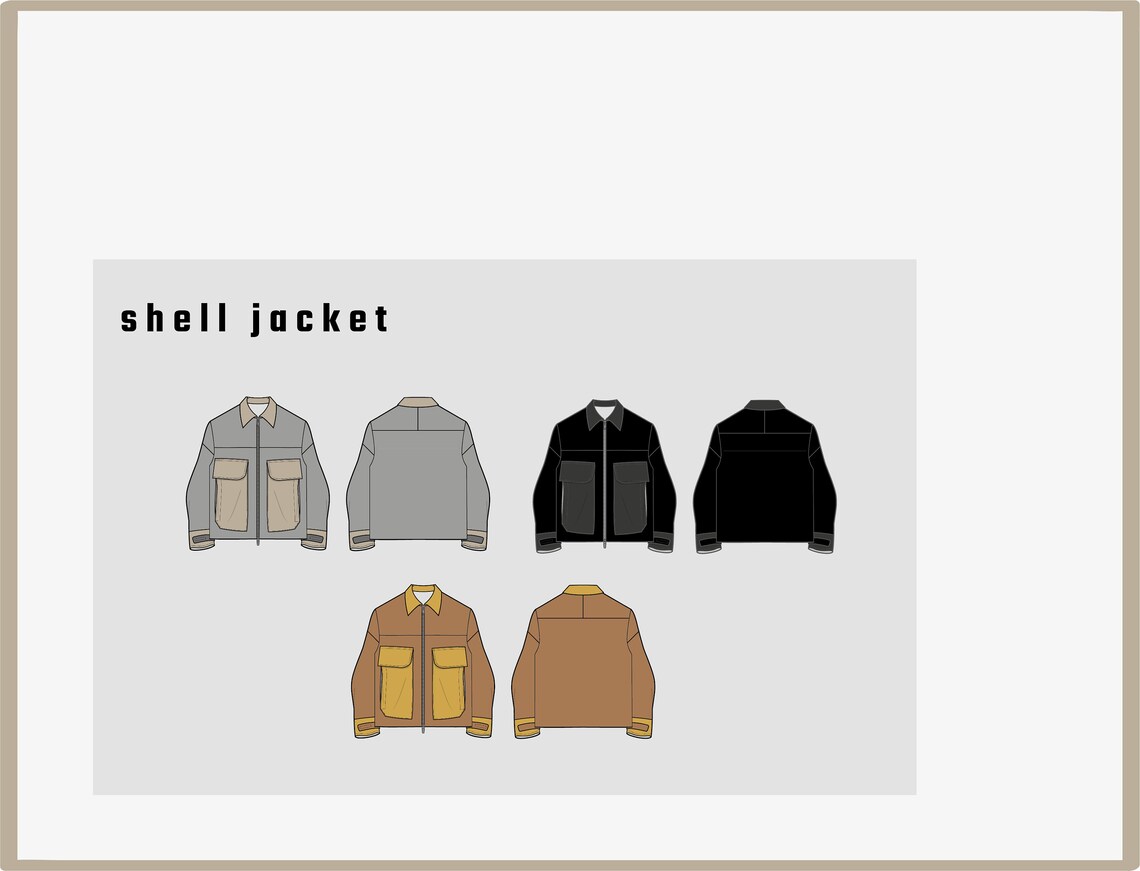 Shell Jacket Flat Technical Drawing Illustration Classic Blank ...