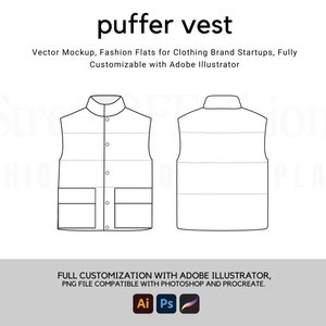 Puffer Vest Flat Technical Drawing: Streetwear Mock-up Template - Etsy