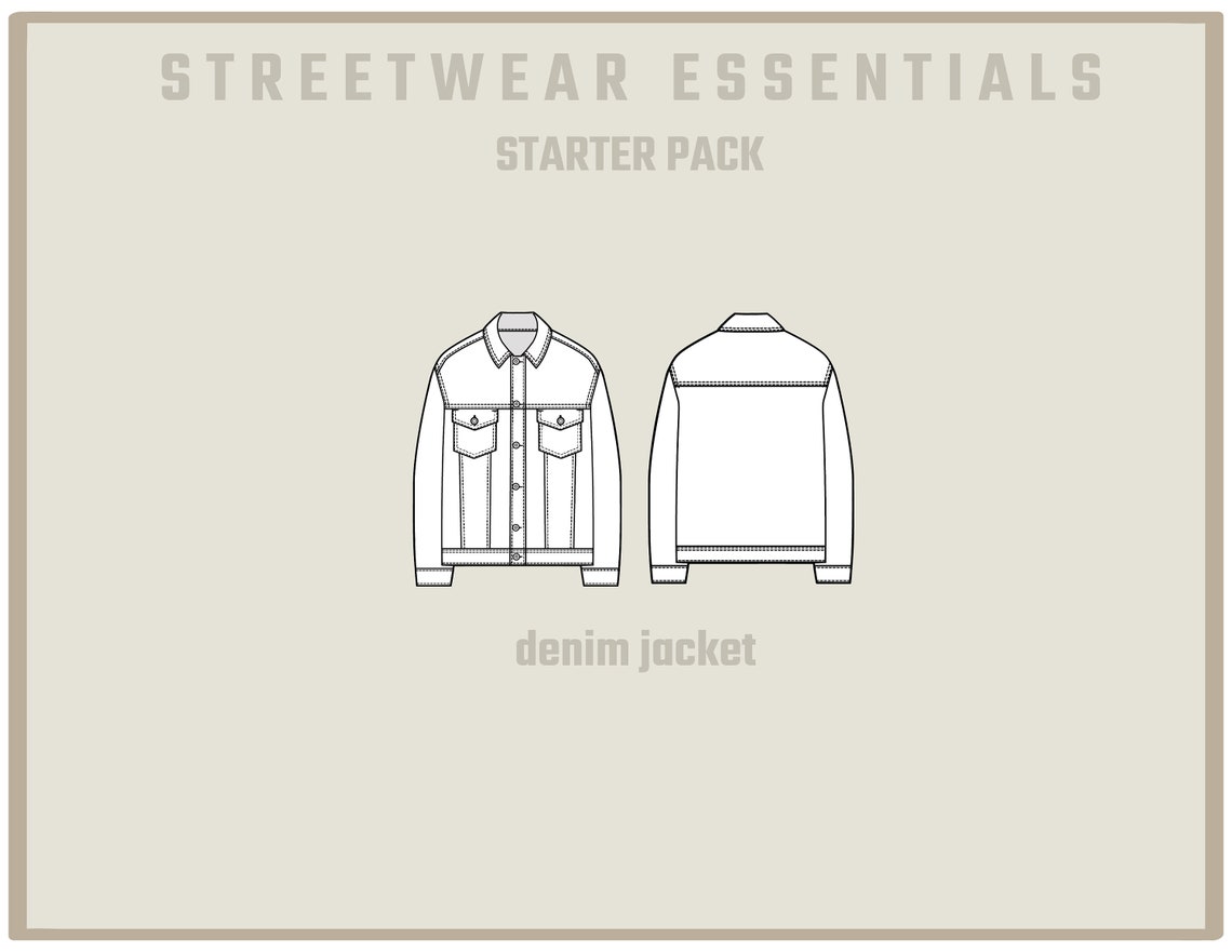 Denim Jacket Streetwear Essential Vector Ai. File - Technical Flat ...