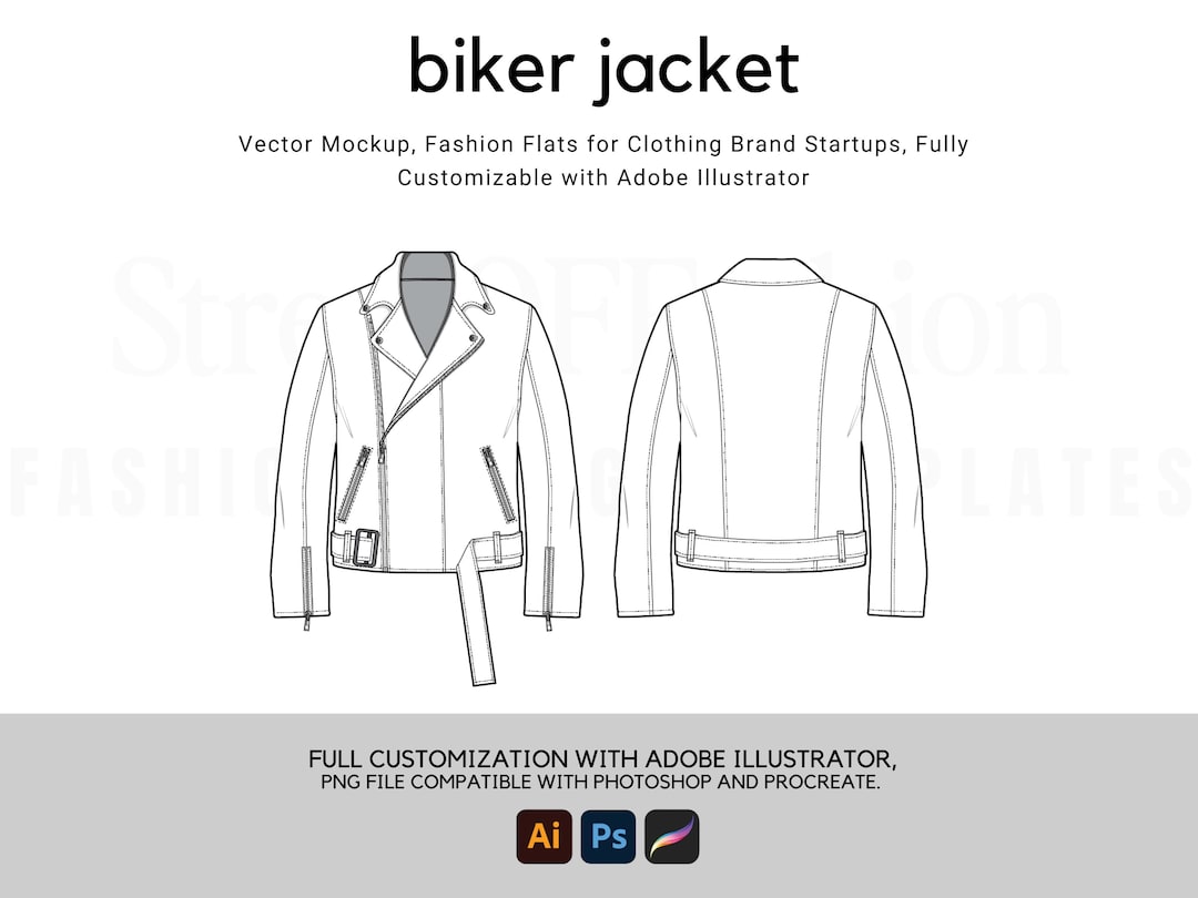 Biker Jacket Flat Technical Drawing: Streetwear Design Template - Etsy