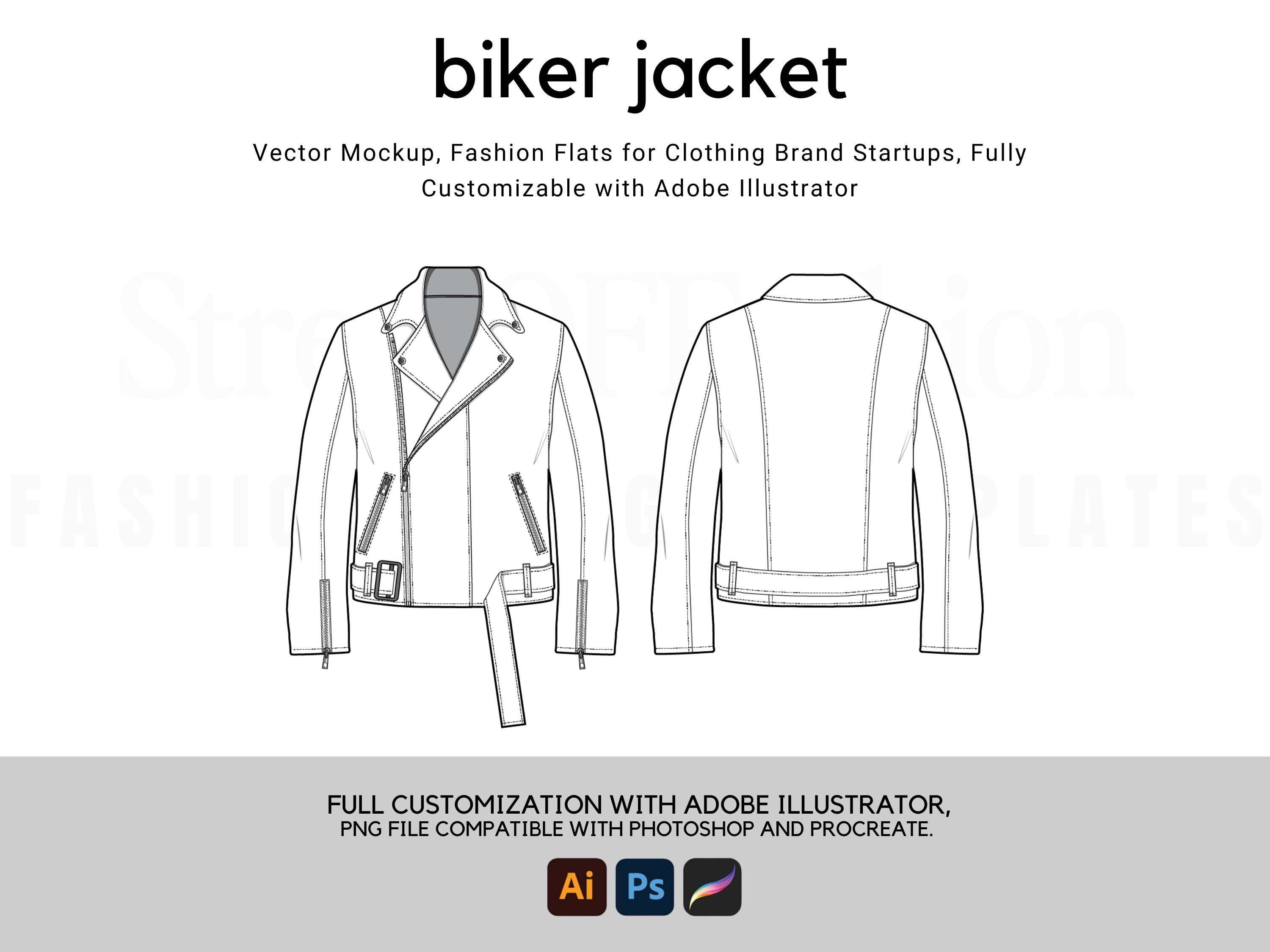 Biker Jacket Flat Technical Drawing: Streetwear Design Template - Etsy