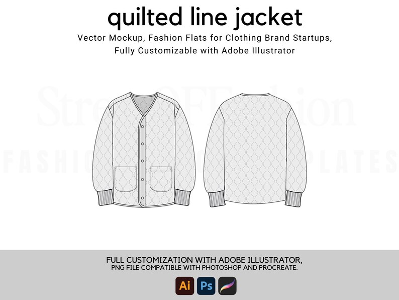 Quilted Liner Jacket Streetwear Drawing Illustration Blank Mock-up Tech ...