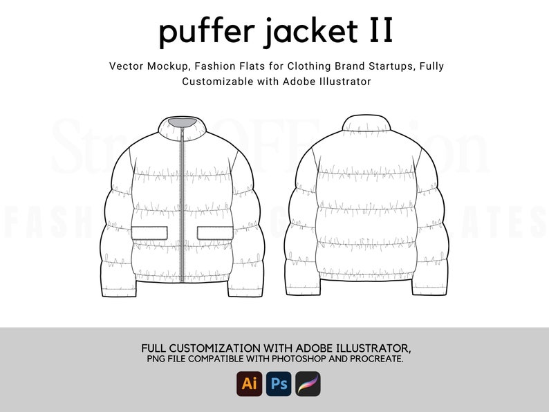 Puffer Jacket V2 - Fashion Design Digital Template - Flat Sketch Tech ...