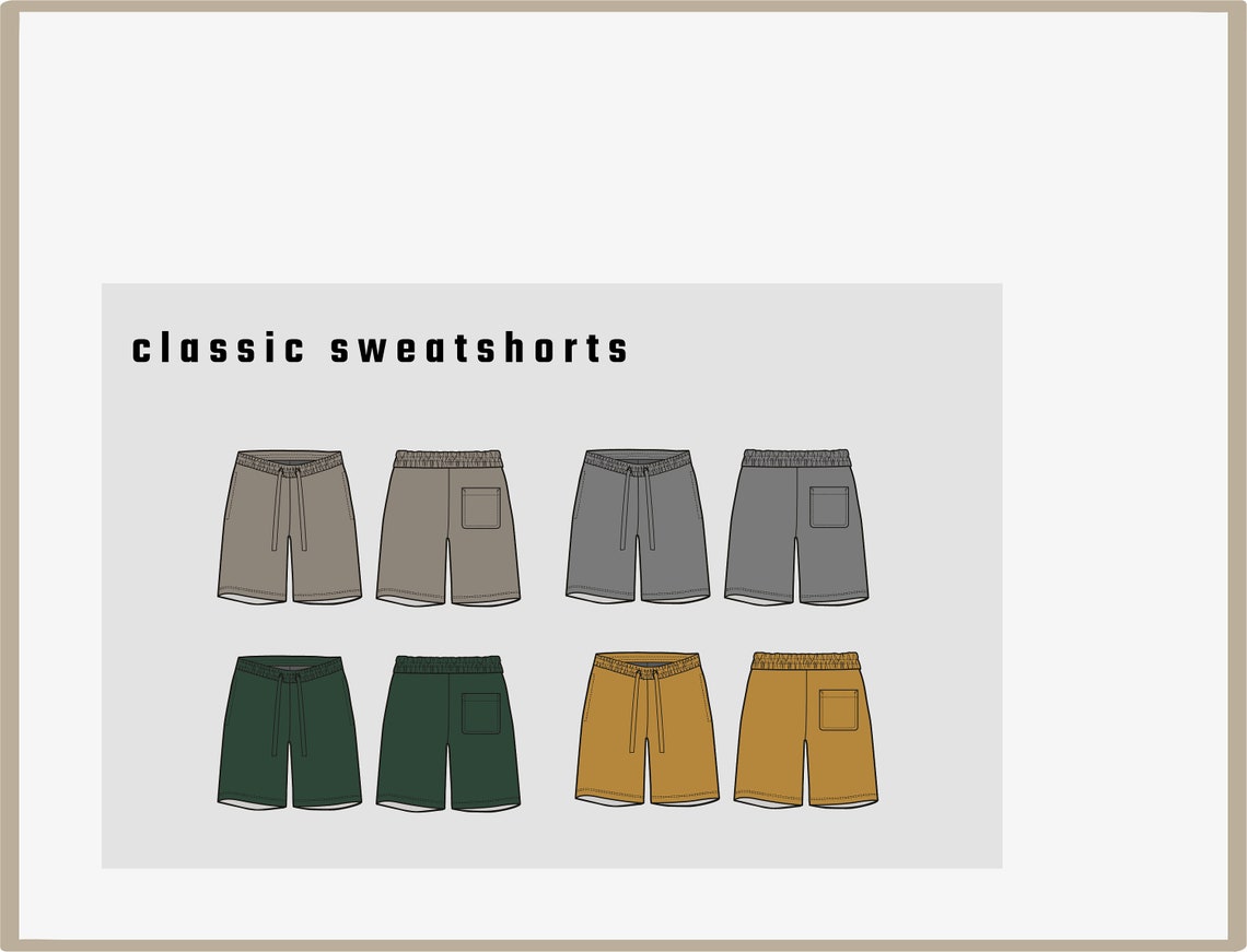 Sweatshorts Flat Technical Drawing: Streetwear Design Template - Etsy