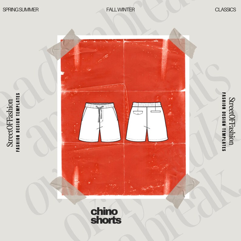 Chino Shorts Flat - Technical Drawing Template - Etsy